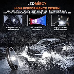 LEDMIRCY LED White Rock Lights 4PCS Super Bright Pure White Rock Lights for Off Road Trucks RZR Boat Car ATV UTV SUV Underglow Neon Lights Underbody Trail TRAI Rig Lights Waterproof Shockproof
