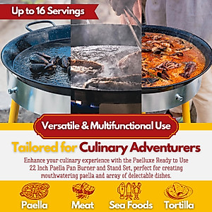 Complete Paella Pan Burner & Stand Set - Double Propane Burners 22 Inch Pan Set - Outdoor Gas Stove - Portable Cooking - Burner Table Top Burners - Camping Grill Backyard