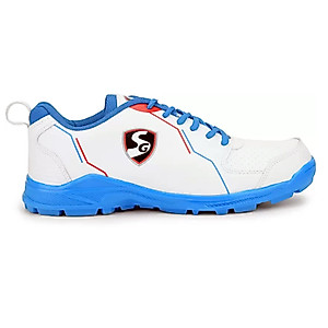 SG Blazelite Cricket Shoes for Men, White/Royal Blue/Red, 8 UK
