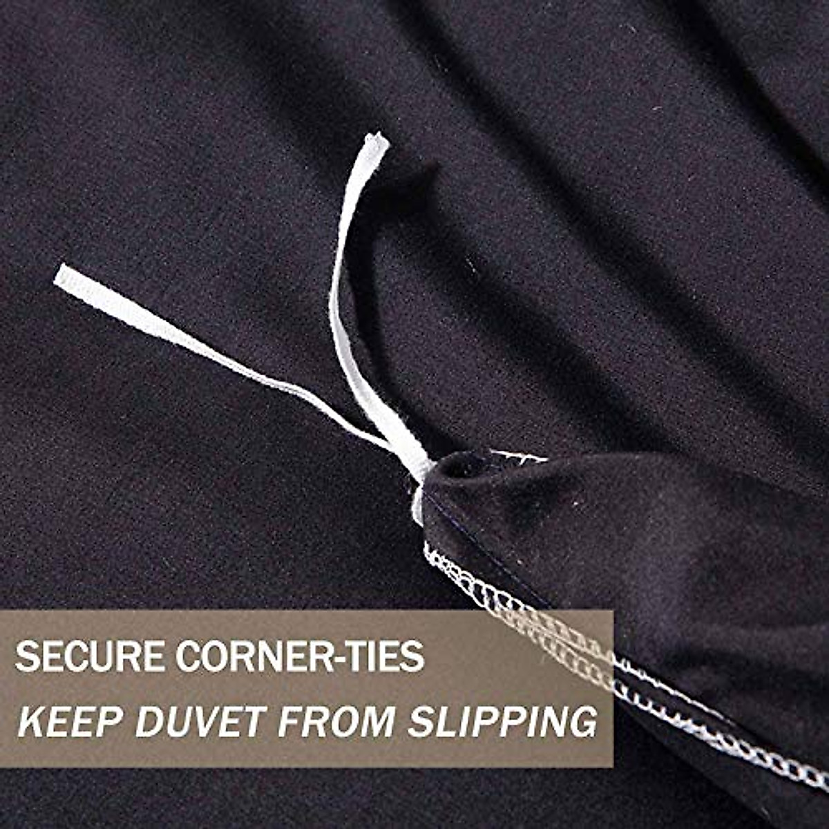 Nanko Queen Duvet Cover Set Black 3pc 90x90 Luxury Microfiber Down Comforter Quilt Bedding Cover with Deco Buttons Zip Closure Ties - Modern Style for Men and Women Chambray Teen