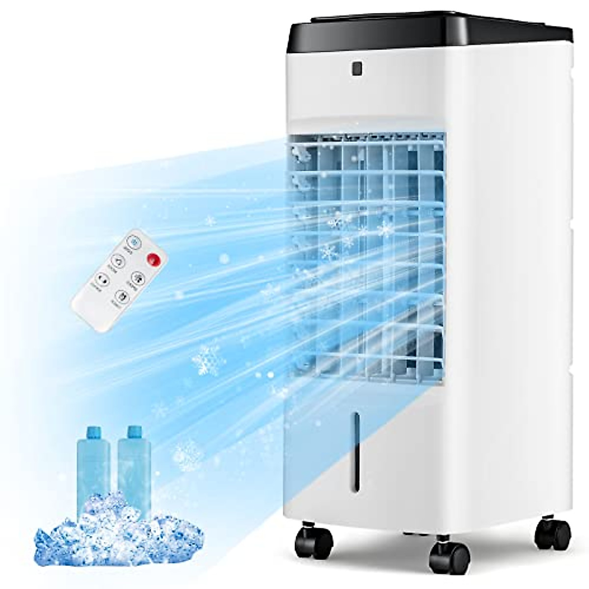 PETSITE Evaporative Air Cooler, Portable Cold Air Cooling Fan with Remote Control, 3.5L Water Tank, 2 Ice Packs, 4 Modes, 3 Speeds, 12H Timer, 70° Oscillation, Personal Swamp Cooler for Bedroom Home Office Dorms