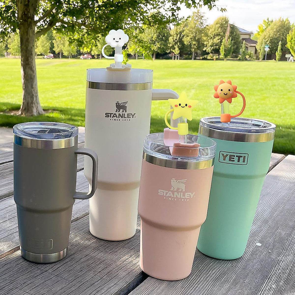 Straw Cover Cap for Stanley Cup, 4pcs 0.4in 10mm Diameter Reusable Dust-Proof Straw Topper Compatible with Simple Modern and Tumbler with Lid and Straw (4pcs sky set)