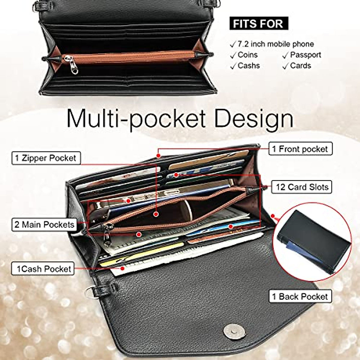 MEITRUE Crossbody Bags For Women,Wallet Phone Purse Shoulder handbags Multi-Function Small RFID Clutch Card Holder