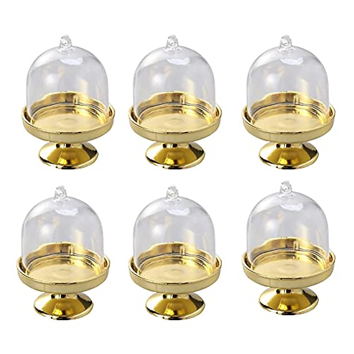 6 Pcs Plastic Mini Cake Stand Plate with Dome Cake Stand Candy Box Bulk for Wedding Birthday Party ï¼ˆGold Edge ï¼‰