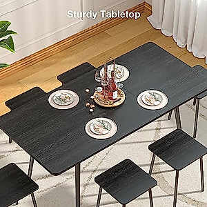 Qsun 7-Piece 63" Large Dining Table Set for 4-6 People, Extendable Kitchen Table Set with 6 Chairs, Dining Room Table with Round Corner for Small Space, Children Protective Design, Black