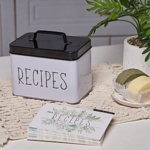 GENMOUS & CO. Recipe Box with Cards and Dividers, Recipe Cards and Box Set, Farmhouse Recipe Holder, Tin Recipe Box with 25 4x6 Recipe Cards & 7 Recipe Card Dividers, Bridal Shower Recipe Box Gift