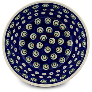 Polish Pottery 6½-inch Bowl (Peacock Eyes Theme) + Certificate of Authenticity