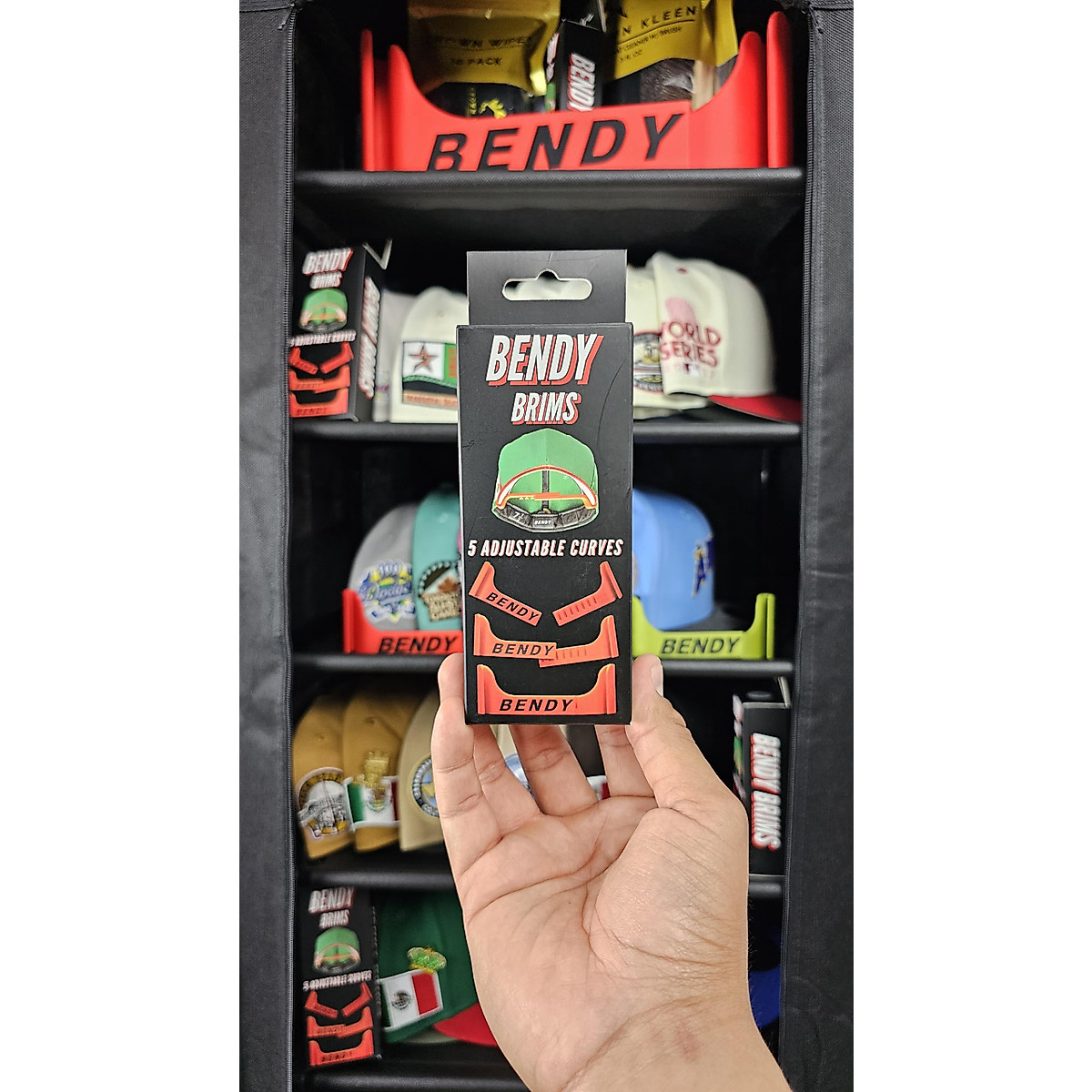 Bendy Brims Adjustable Hat Brim Bender - Baseball Cap Curver for Men - Red