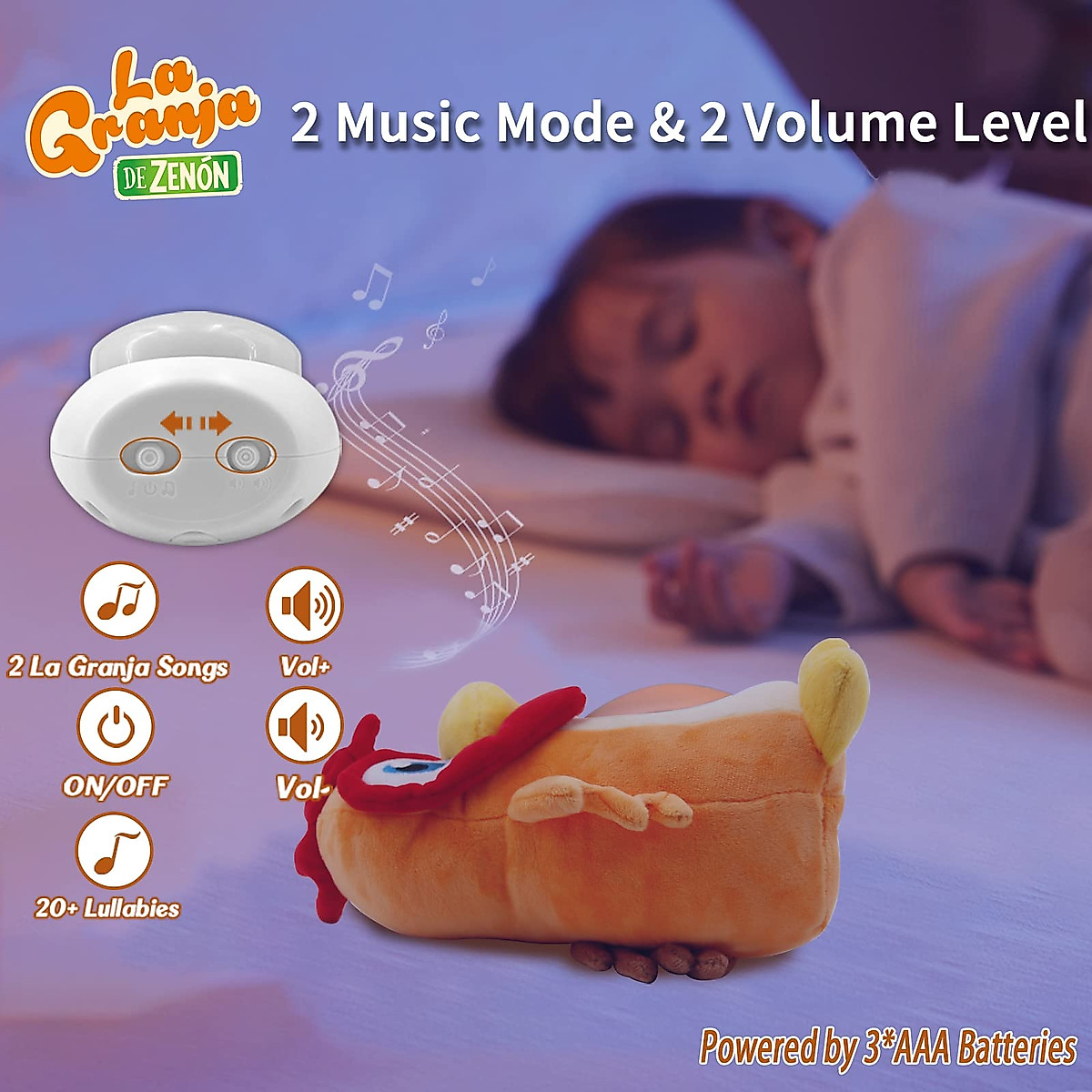 TOYMAKER La Granja de Zenon Bartolito Light Up Stuffed Animal Plush Baby Soother Chicken Spanish Toys 6 to 12 Months Crib Soother with Music and Lights for Birthday