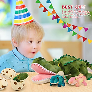 MorisMos Plush Alligator Stuffed Animal with Baby Alligators,23.6'' Mommy Stuffed Alligator with 3 Baby Crocodile Stuffed Animals & 3 Plush Eggs,Lifelike Alligator Toys for Kid Birthday