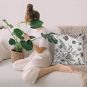 ChangQingArt Floral Pattern Bouquets of Spring Flowers Black and White Cotton Linen Square Throw Waist Pillow Case Decorative Cushion Cover Pillowcase Sofa 20"x 20"