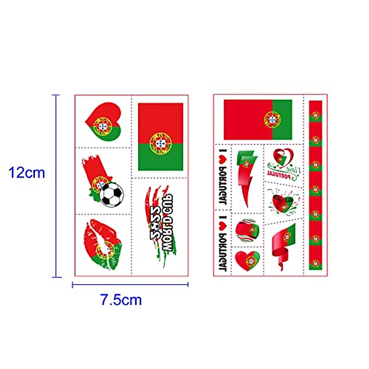 National Flag Tattoo Sticker, BOLOMORO Upgraded Temporary Fake Tattoos Kit for Kids Adults World Football Cup Match Party Parade (Portugal)
