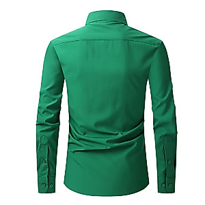 HOTIAN Men's Regular Fit Dress Shirt Stretch Button-Down Shirt Spread Collar Long Sleeve with Pockets (Green,X-Large)