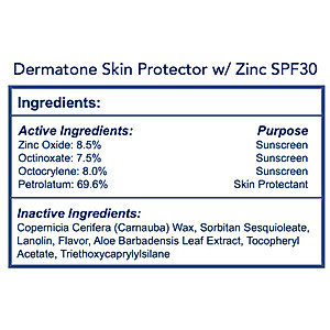 Dermatone Skin Protector w/Zinc | Skin Balm for Face & Lips | Barrier Cream for Sun, Wind & Cold | SPF 30 Zinc Sunscreen | Moisturize, Heal & Repair Dry Skin, 0.5 oz