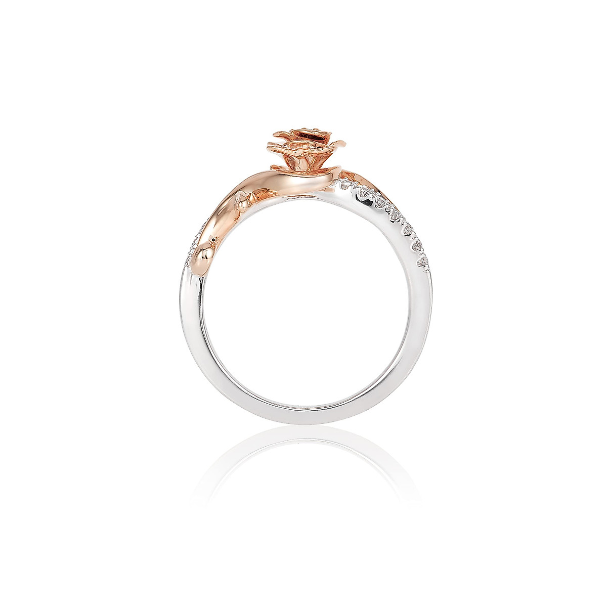 Jewelili Enchanted Disney Fine Jewelry 10k White and Rose Gold 1/5 Cttw Diamond Belle Rose Ring Size 8