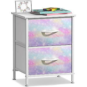 Sorbus Kids Dresser with 2 Drawers - Storage Chest Organizer Nightstand - Steel Frame, Wood Top, Tie-Dye Fabric Bins for Clothes - Wide Furniture for Bedroom, Hallway, Nursery, Closet, & Apartment