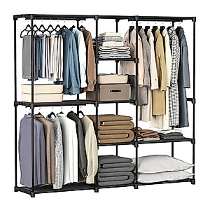 SONGMICS Portable Closet, Freestanding Closet Organizer, Clothes Rack with Shelves, Hanging Rods, Storage Organizer, for Cloakroom, Bedroom, 71.7 x 16.9 x 71.7 Inches, Black URYG037B02