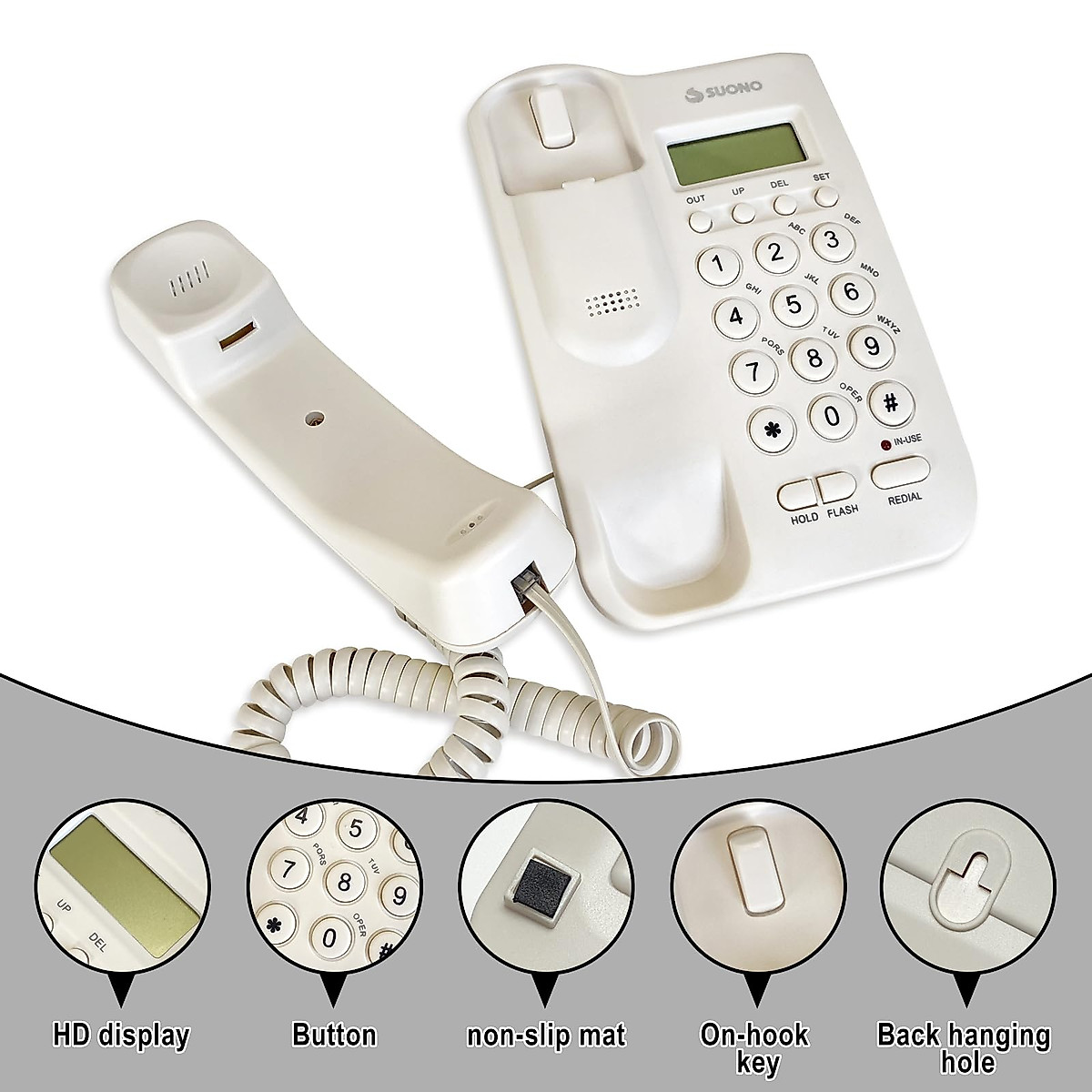 Wired Telephone, Desktop Telephone, Fixed Telephone, Caller ID Telephone, Front Desk Home Office with Call Display and Other Multi Scene Telephone Sets (White)