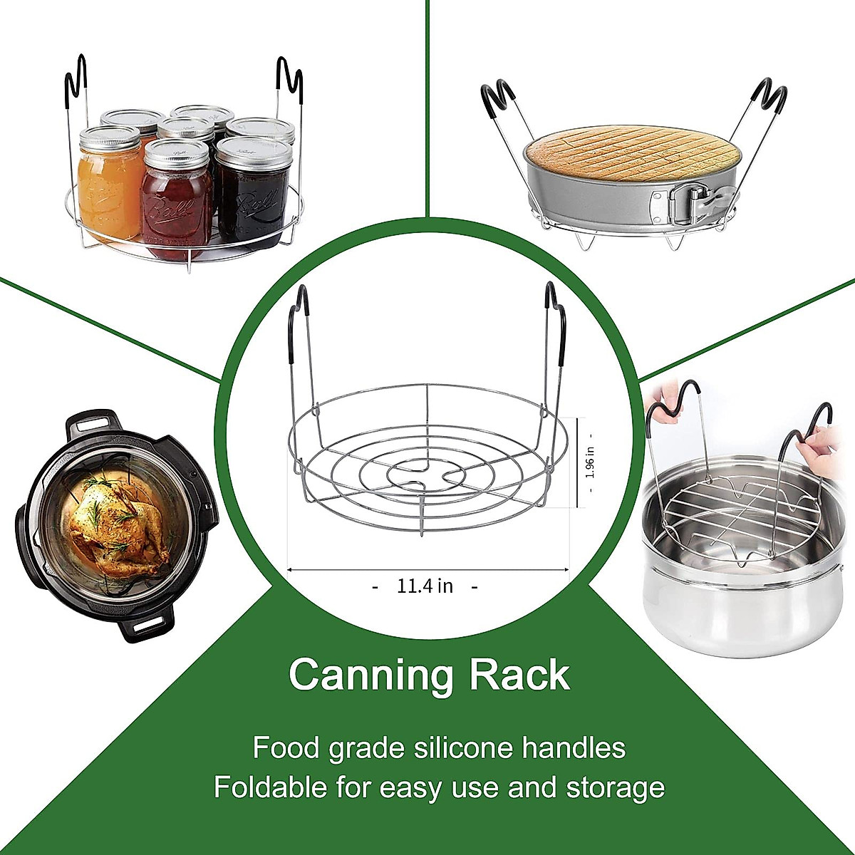7 in 1 Canning Kit Include Steamer Rack,Canning Funnel,Jar Lifter,Wrench, Tongs,Lid Lifter/Bubble Remover Tool.Suitable for Easy Learning and Making of Household Mason Canning (Green)
