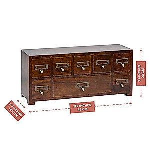 Label Holder Organizer Traditional Medicine Cabinet - Desktop Wide & Small Cabinet w/ 8 Drawers - Tabletop Apothecary Cabinet - Pre-Assembled Oriental Furniture - Vintage Card Catalog - Chest Drawer
