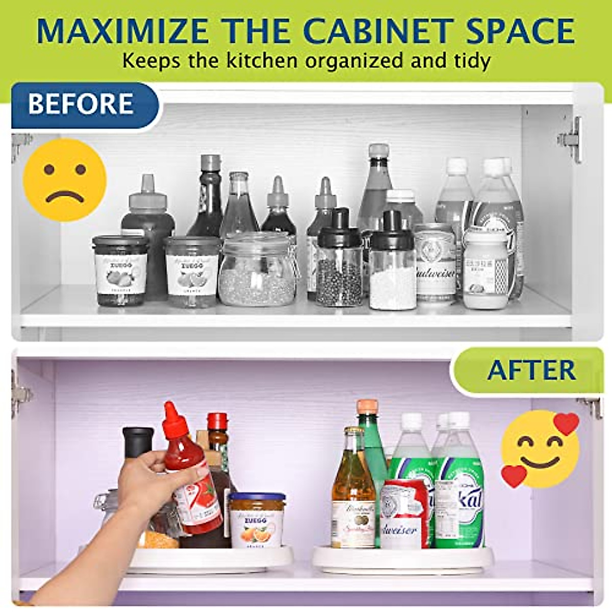 Set of 6, 12 Inch Non-Skid Lazy Susan Turntable, Lazy Susan Organizer for Cabinet, Pantry Organization, Kitchen Storage, Refrigerator, Countertop, Spice Rack (6 Pack 12 in)