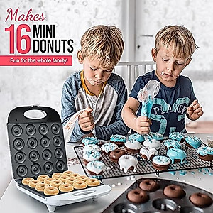 Mini Donut Maker,Mini pancakes maker Machine for Breakfast, Snacks, Home Bakery Dessert Shop Mall Dessert Shop and More & More with Non-stick Surface,Double-sided Makes 16 Doughnuts -(US 110V) White