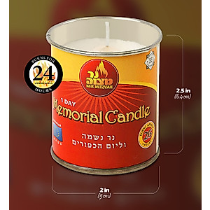 Ner Mitzvah 1 Day Yartzeit Candle - 12 Pack - 24 Hour Kosher Yahrtzeit Memorial and Yom Kippur Candle in Tin Cup Holder