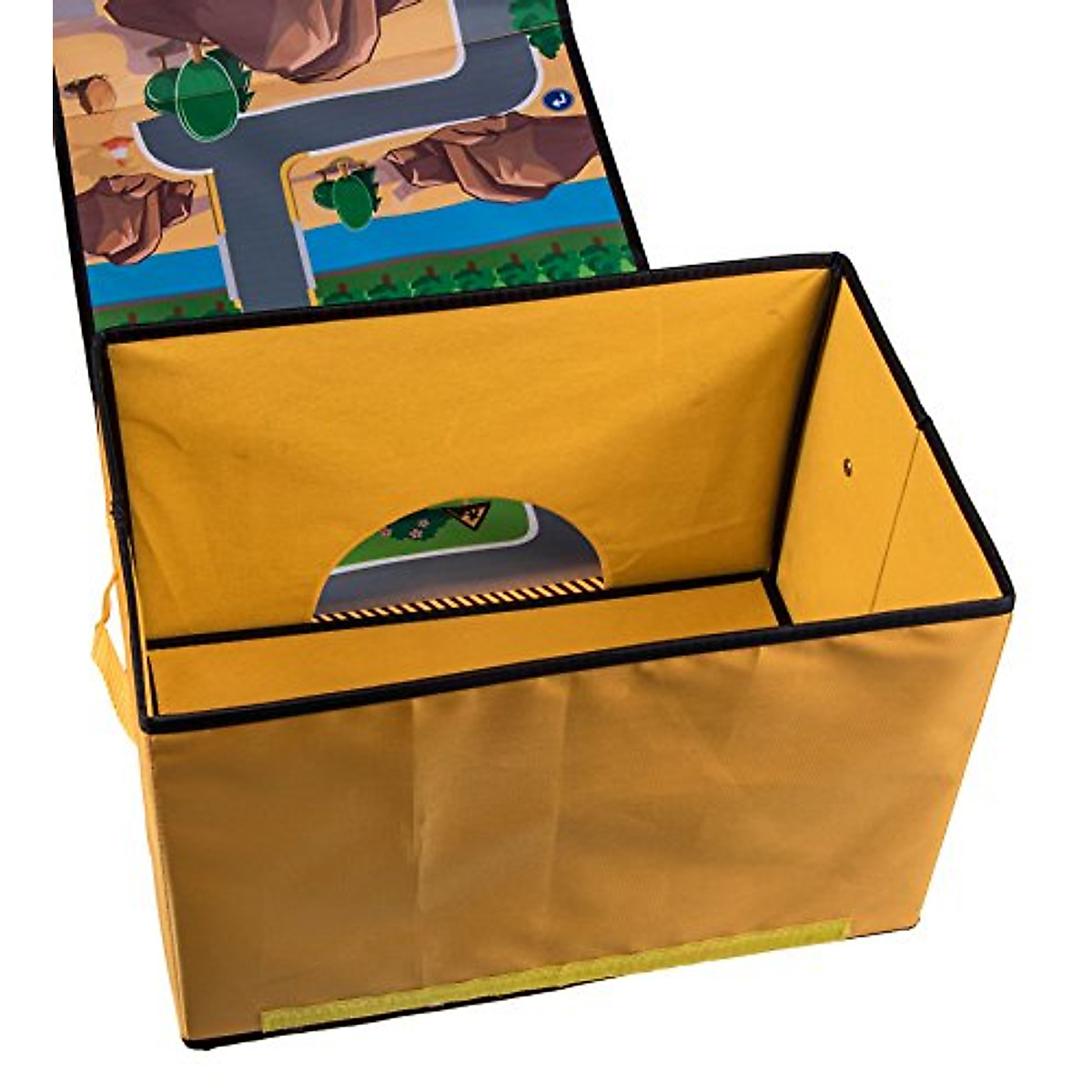 Clever Creations Collapsible Toy Storage Organizer and Play Mat for Kids - Perfect Toy Chest for Organizing Books, Toys, Games, and more - Construction Site Theme