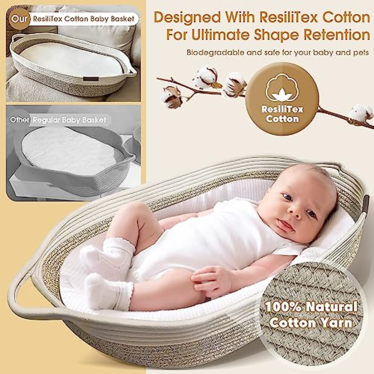 meloom Baby Changing Basket with Pads and Safety Belt, Thick Foam Pad with Wipeable Water-Resistant Pad Cover, Moses Basket Changing Table Topper Changing Pad