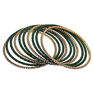 Efulgenz Indian Bangles for Women Indian Bangle Set Rhinestone CZ Plain Metal Bracelet Bangle Jewelry for Women