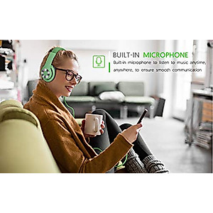AUSDOM Lightweight Over-Ear Wired HiFi Stereo Headphones with Built-in Mic Comfortable Leather Earphones Noise Isolating Adjustable Deep Bass for iPhone iPod iPad Macbook MP3 Smartphones Laptop- Green