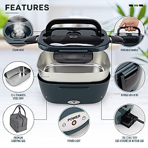 Better 4 You Electric Lunch Box – Food Heater Plug-In Lunch Box to Heat Lunch – Portable Food Warmer Car Lunch Box Warmer – Portable Electric Heating Lunch Box for Work 110V/12V – Teal & Black