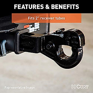 CURT 48005 Pintle Hook Hitch for 2-Inch Receiver, 10,000 lbs, Fits 2-1/2-Inch Lunette Ring