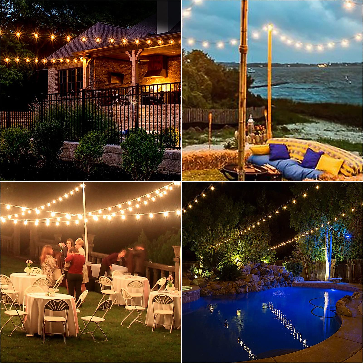 OOOLED Solar String Lights Outdoor Waterproof 35FT with Shatterproof ST38 LED Bulbs, 2700K Solar Lights with Remote, Solar String Lights for Outside, Camping, Yard