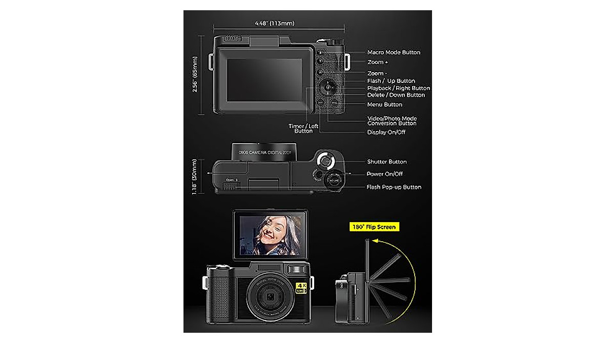48MP 4K Digital Camera for YouTube Vlogging & Photography