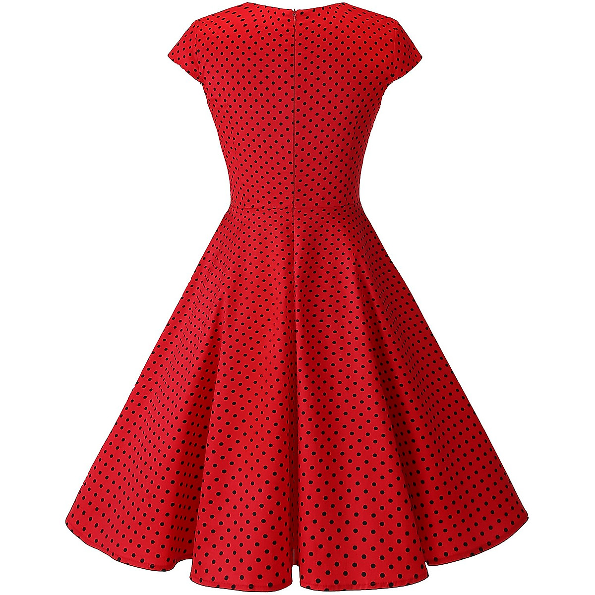 Bbonlinedress Women Short 1950s Retro Vintage Cocktail Party Swing Dresses Red Small Black Dot L