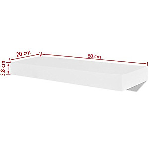 Festnight Set of 2 Floating Wall Display Shelves MDF Collectables DVD Storage Wall Mounted Shelf Bookshelf for Living Room Home Office Decor Furniture White (24" x 8" x 1.5")