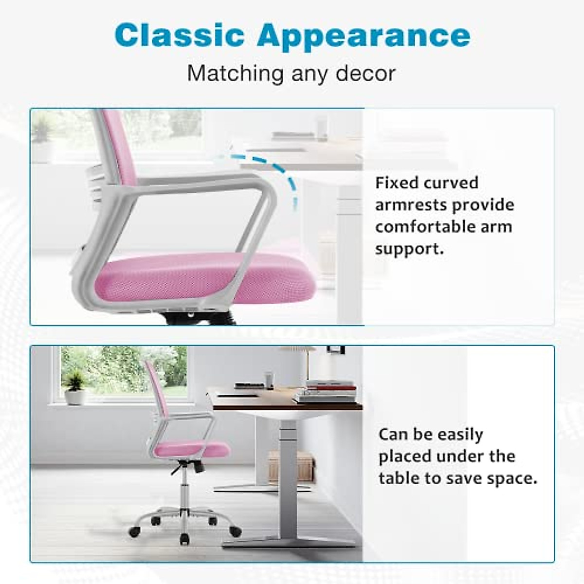 Ergonomic Home Office Chair – Rolling Desk Chair with Lumbar Support and Armrest, Height Adjustable Breathable Mesh Chair, Mid Back Executive Task Chair with Padded Seat and Tilt Function