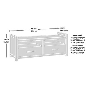 Sauder Pacific View Entryway Bench, L: 48.47" x W: 17.48" x H: 20.16", Chalked Chestnut Finish
