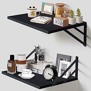 Tectocker-DOU 2 Pc Deep Floating Shelves ; 12 Inch Deep Wall Mounted Hanging Shelves for Living Room, Kitchen, Office, Bathroom and Bedroom Decor; Storage and Display Shelf Set (Black)