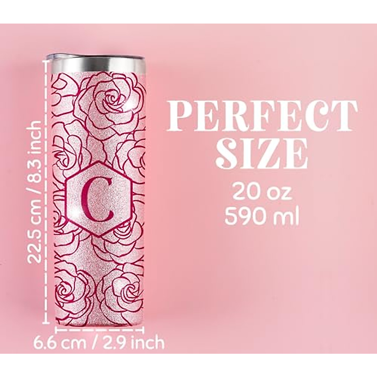 Onebttl Monogrammed Gifts for Women, Personalized Travel Mugs, Unique Coffee Tumbler with Initials for Her on Birthdays Christmas, Rose Gold, D