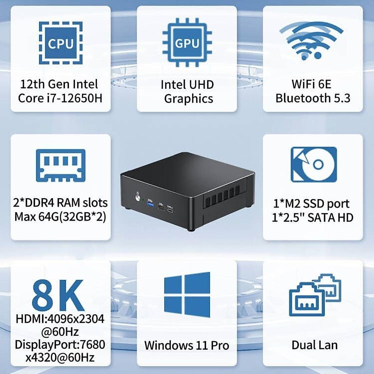 msecore Mini PC with Core i7-12650H, 10 Cores Upto 4.7GHz, 16G RAM 512G Pcie 4.0 SSD Desktop Computer, Dual LAN, Wi-Fi 6E, 1*DP, 1*HDMI, 1*USB-C Triple Display, Auto Power on, VESA, Windows 11 Pro