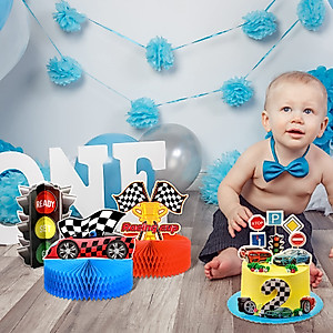 Zonon 9 Piece Race Car Party Decorations Race Car Honeycomb Centerpiece Let's Go Racing Theme Party Cake Ball Table Topper 3D Race Car Paper Centerpiece for Birthday Party Baby Shower Supplies