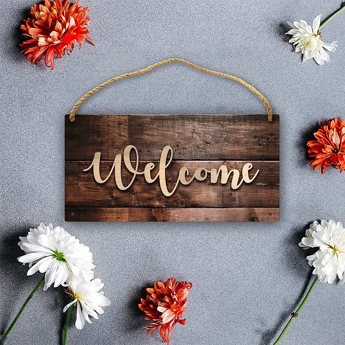 Granbey Welcome Door Sign Wall Sign with Hanging String Sign Wall Art Home Decor For Farmhouse Porch Outdoor Home Front Door Sign Decor 6"x11" Inch