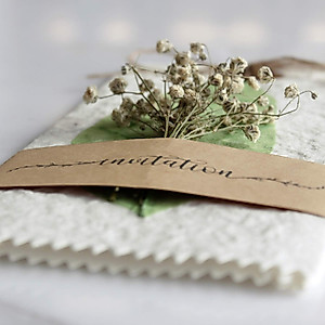 Picky Bride 25Pcs Handmade Real Dry Flower Vintage Wedding Invitations with Real Leaf Vein, Unique Wedding Gifts Rustic Invite Cards for Your Stylish Wedding Theme 10 x 20cm