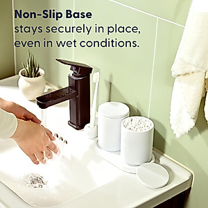 Maisonovo Stone Bathroom Toothbrush Holder Set – Qtip Holder, Cotton Ball & Cotton Rounds Holder, Countertop Toothbrush & Toothpaste Cup W/Stand & Tray, Qtip Container, Cotton Swab Organizer - White