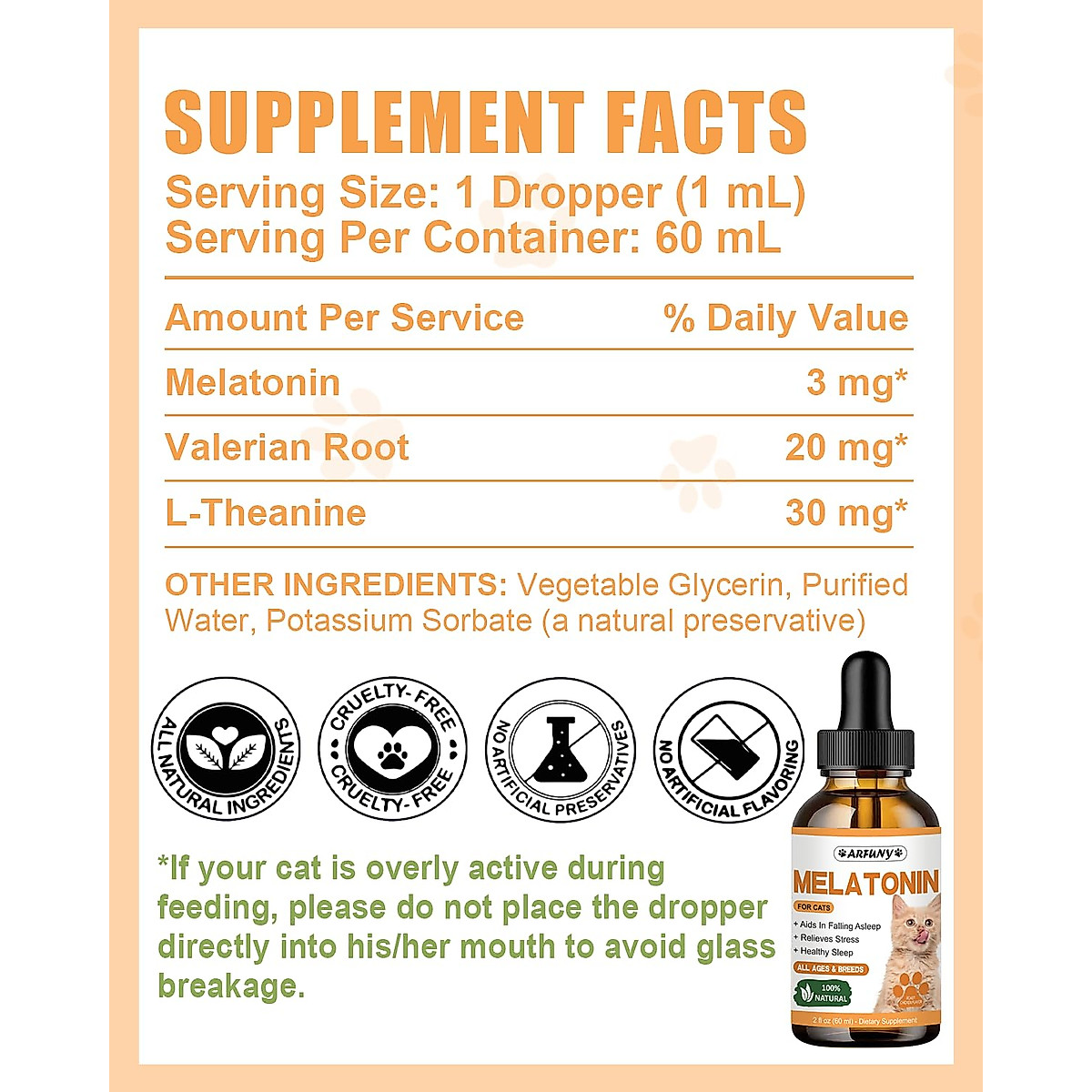 Cat Melatonin | 60ML Melatonin for Cats Supports Falling Asleep | Cat Melatonin Drop | Cat Sleep Aid | Cat Calming | Cat Anxiety Relief | Stress Relief for Cats | 2 fl oz, Roast Chicken Flavor