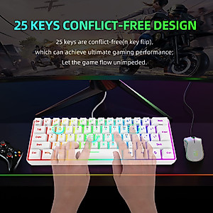 Snpurdiri 60% Wired Gaming Keyboard, 61 Keys RGB Backlit Wrist Rest Ultra-Compact Mini Waterproof Keyboard for PC Computer Gamer (White)