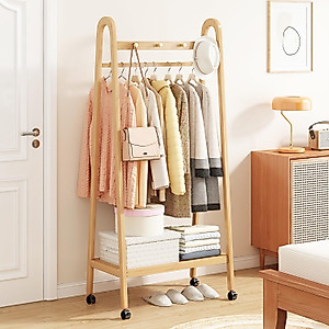 SOBIBO Bamboo Clothes Rack, Garment Rack Rolling Coat Rack Multifunctional Bedroom Hanging Rack Clothing Organizer,Nature