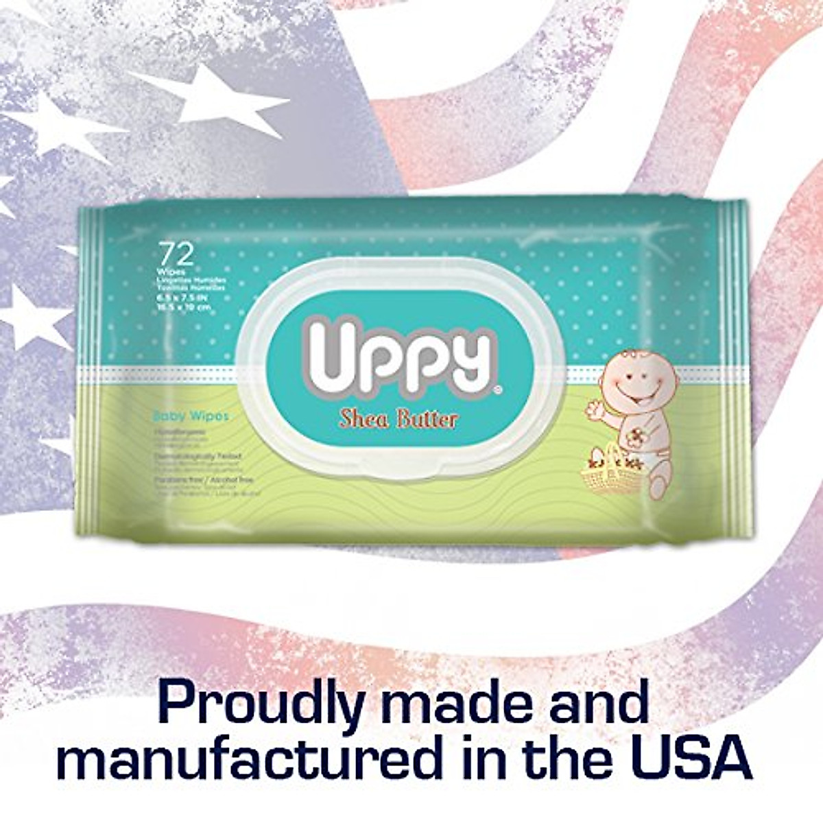 UPPY Shea Butter Baby Wipes – Ideal for Diaper Bag and Traveling. Made With Purified Water. Pleasant Shea Butter Scent. Soft Cloth. Hypoallergenic. Fresh and Clean. Disp Pk 72 ct.